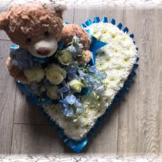 Teddy Bear on Heart Tribute - Funeral Flowers Nottingham