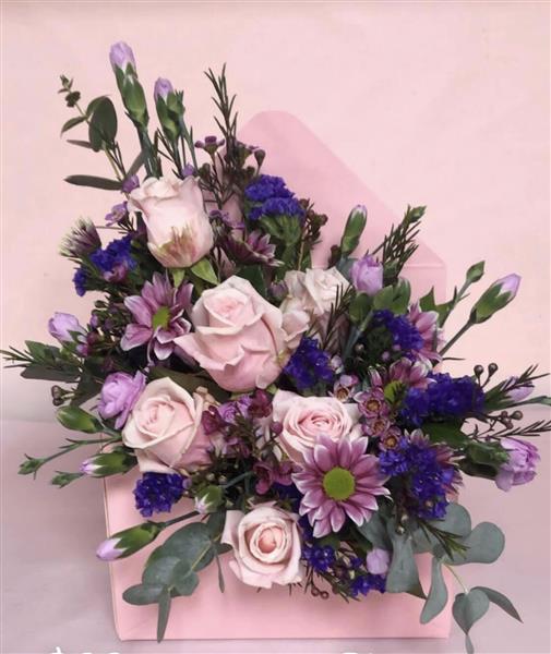 Envelope flower arrangement Pink Secret Garden Florist Nottingham
